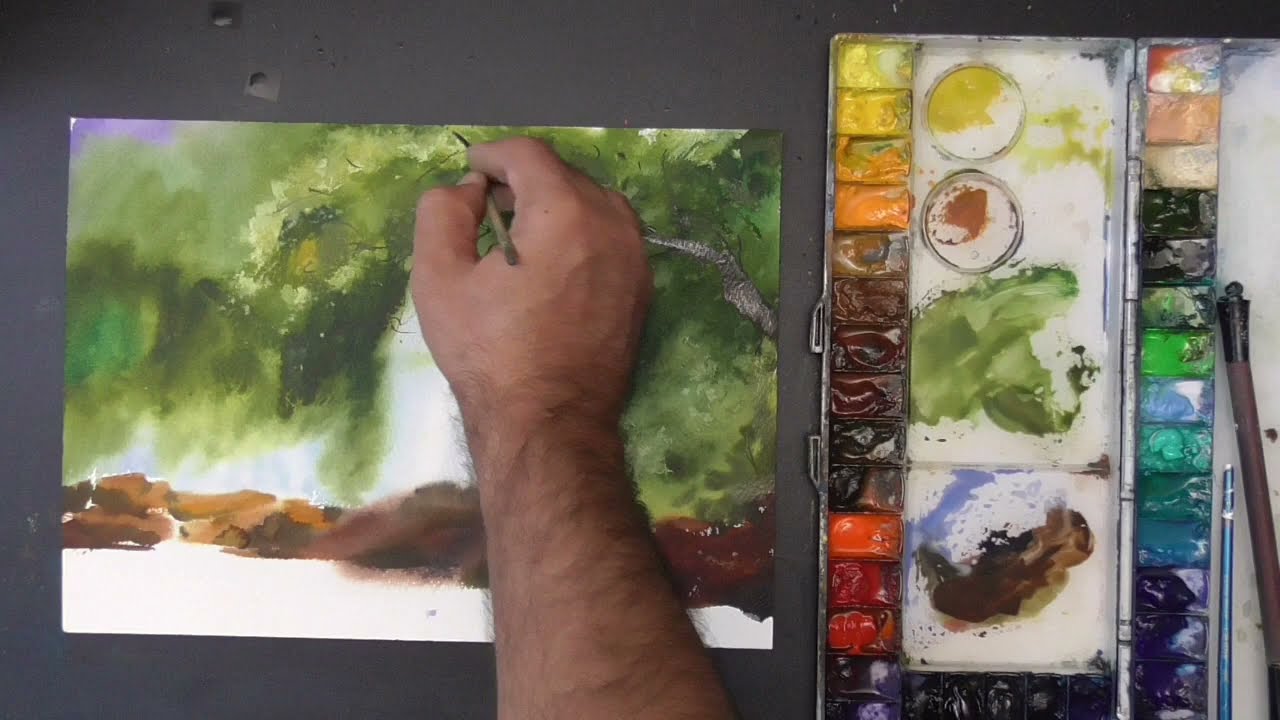 How to paint waterfall in watercolor painting demo by javid tabatabaei ...