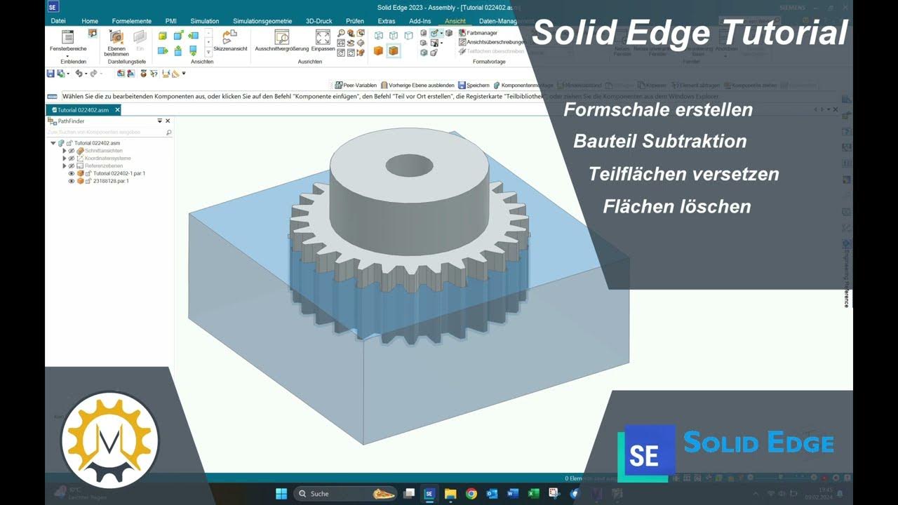 Subtraktion eines Körpers - Erstellen einer Formschale - Solid Edge Tutorial - YouTube