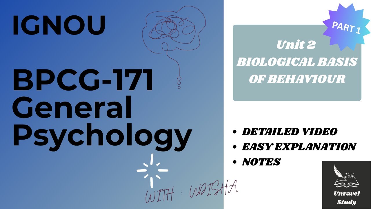 IGNOU | BPCG171 Unit-2 (Part-1) BIOLOGICAL BASIS OF BEHAVIOUR Explained ...