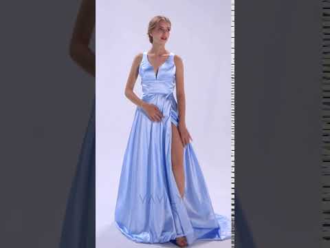 Sexy Long V-neck Satin Prom Dress with Side Slit VA29391