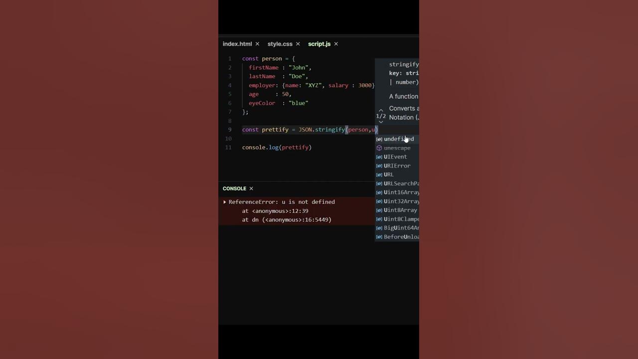 Javascript Json Striny Trick Es6 Tips Tip Of The Day Shorts Youtubeshorts Youtube