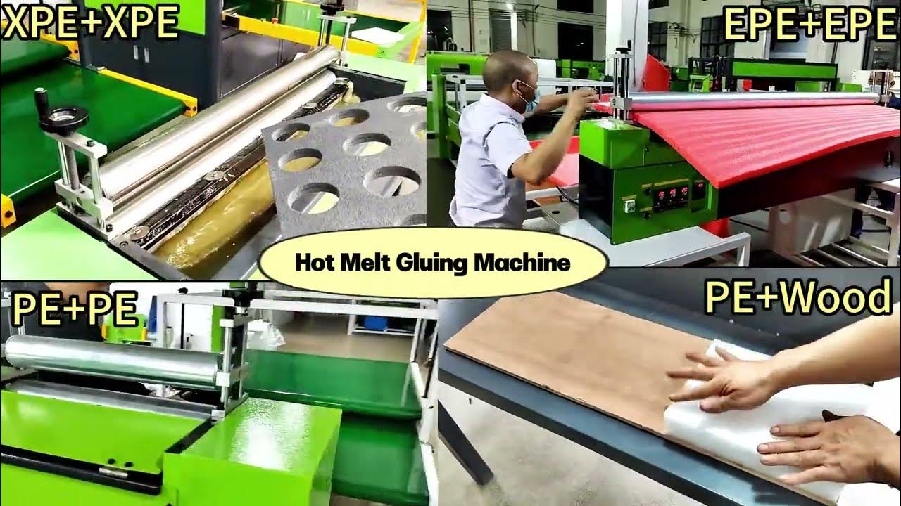 Hot Melt Gluing Machine for PE EPE XLPE XPE EVA Foam Cardboard Protective Packaging - YouTube