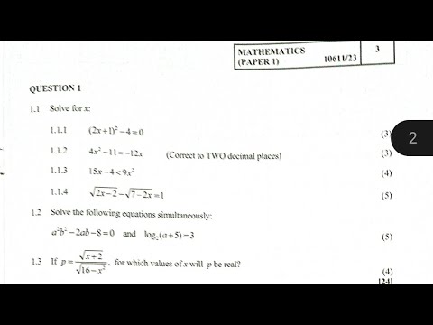 Gauteng 2023 Preparatory Examination Mathematics Paper 1 ( Prelim) Grade 12 Memo Question 1 ...