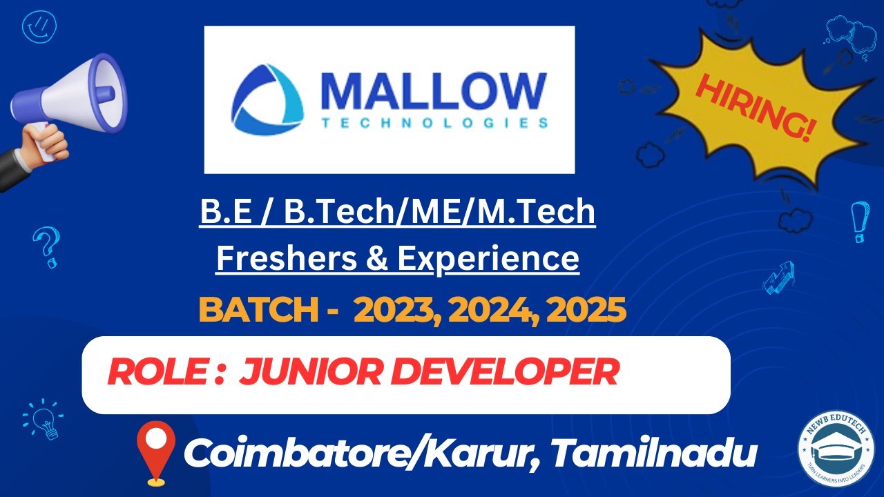 Mallow Technologies Hiring || Junior Developer || 2023 2024 2025 || Coimbatore - YouTube