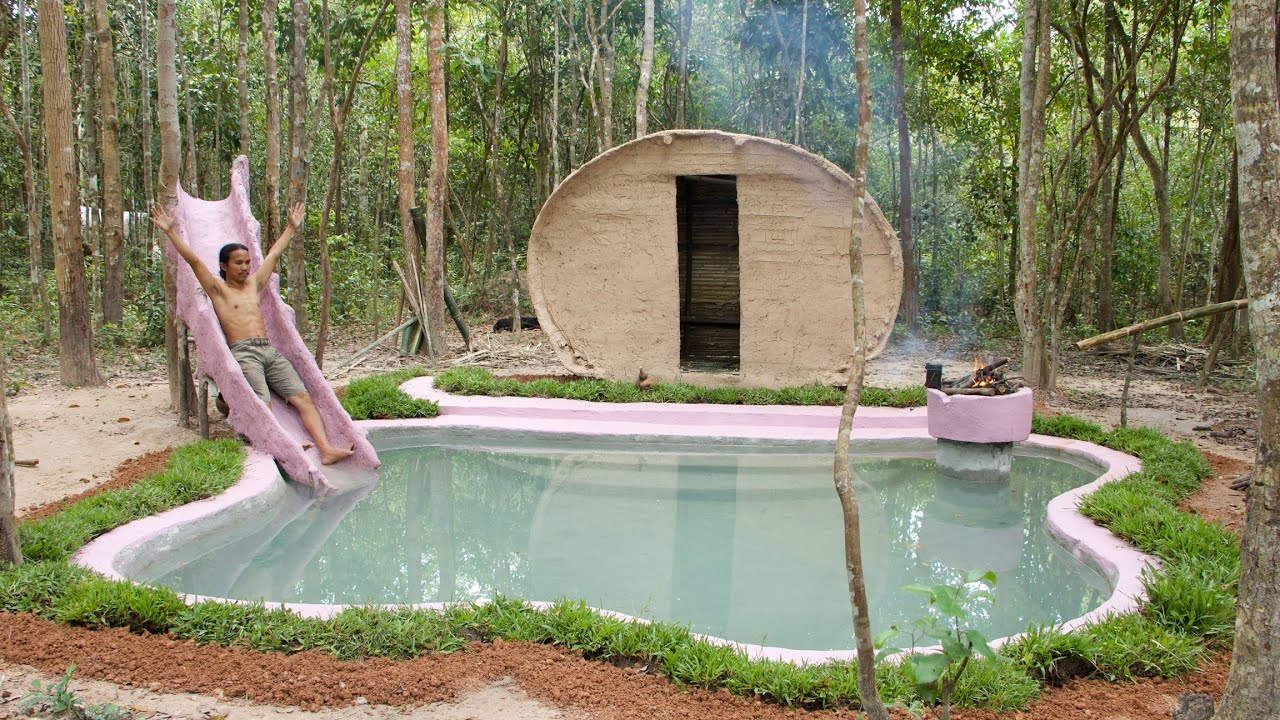 Building an Underground House with a Water Slide and Swimming Pool ...