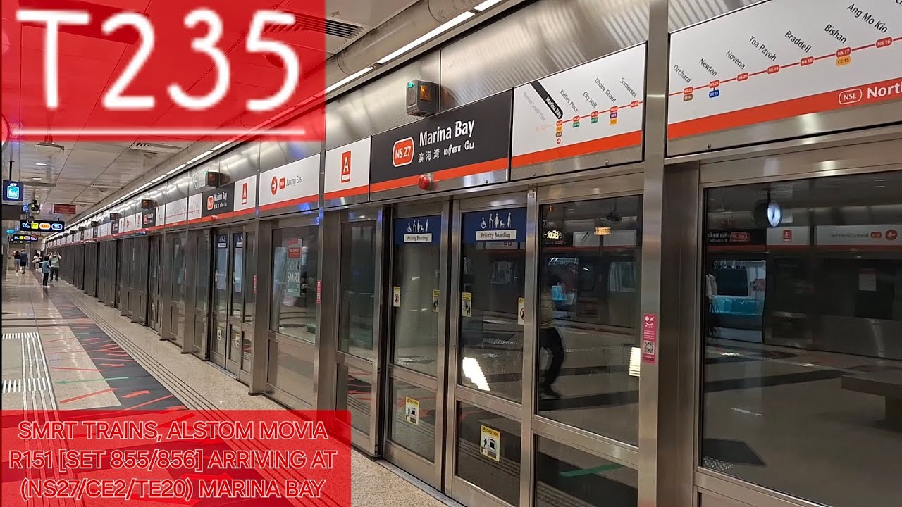 SMRT TRAINS, Alstom MOVIA R151 [Set 855/856] arriving at Marina Bay and ...