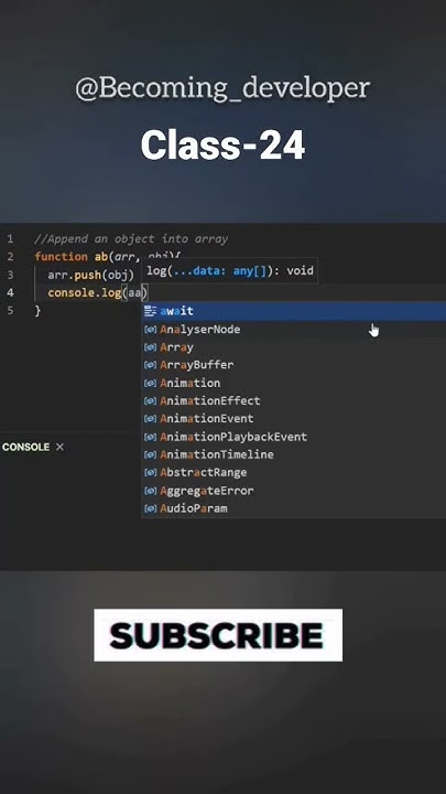 Class 24 Append An Object Into Array Javascript Example Array Javascript Class Youtube