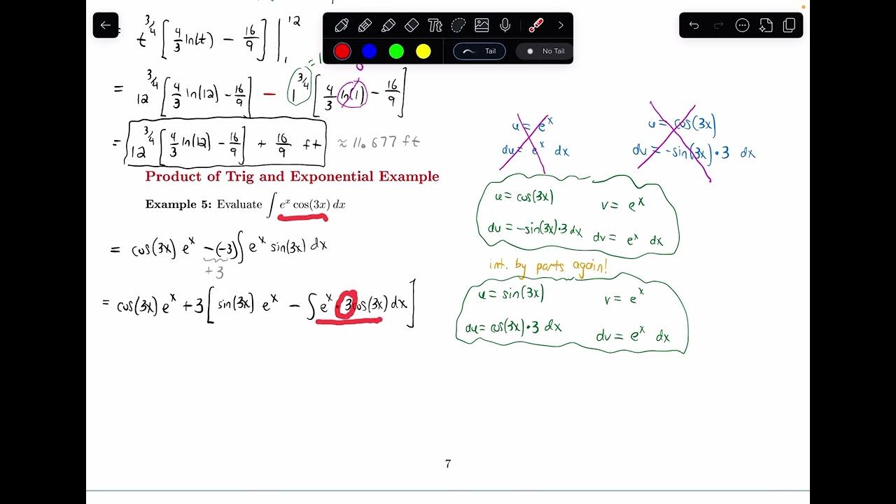 8.2 Integration by Parts || Product of Trig and Exponential Example - YouTube