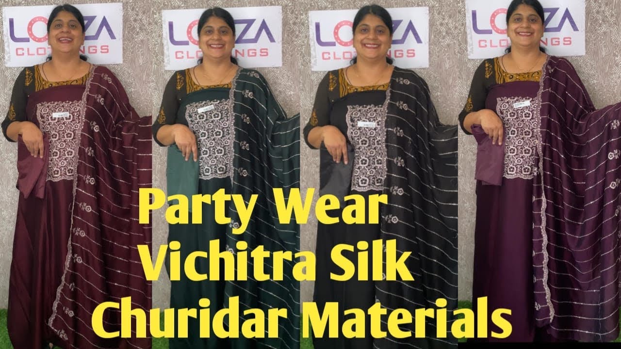 Party Wear Vichitra Silk Churidar Materials/LODZA CLOTHING/Video-528 ...