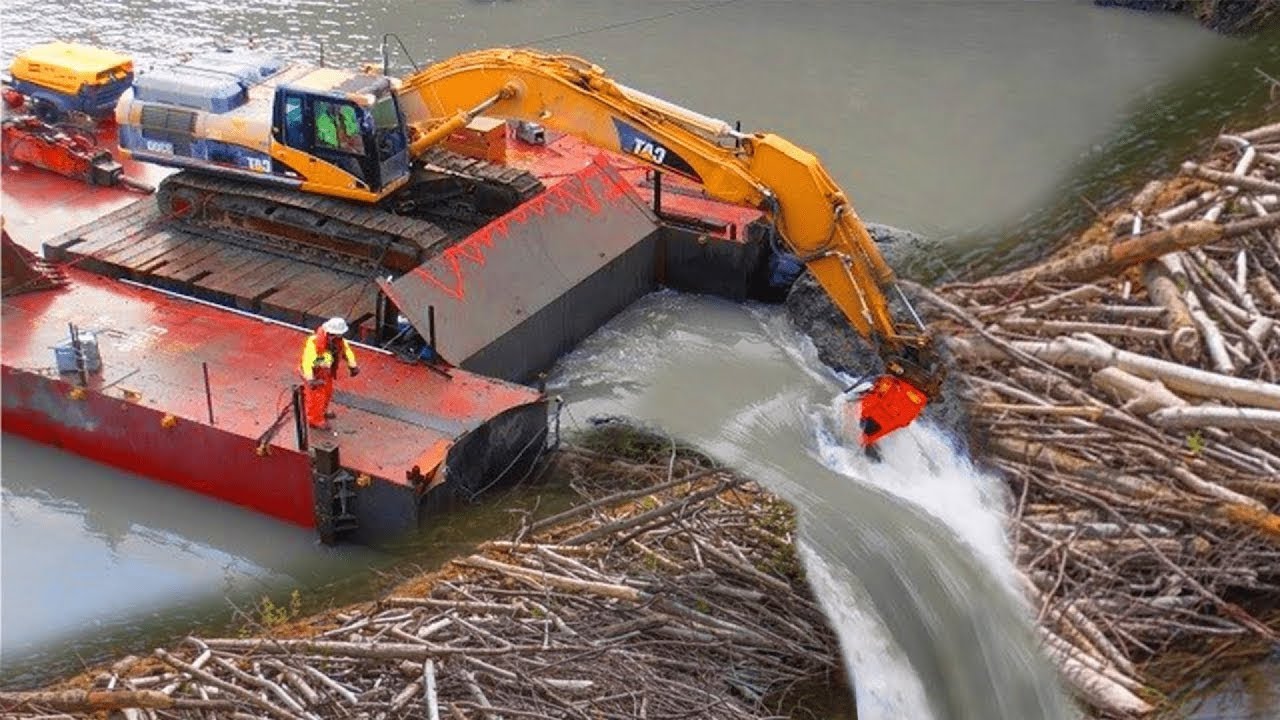 Amazing Beaver Dam Removal With Bigest Excavators - Truck on Bad Roads ...
