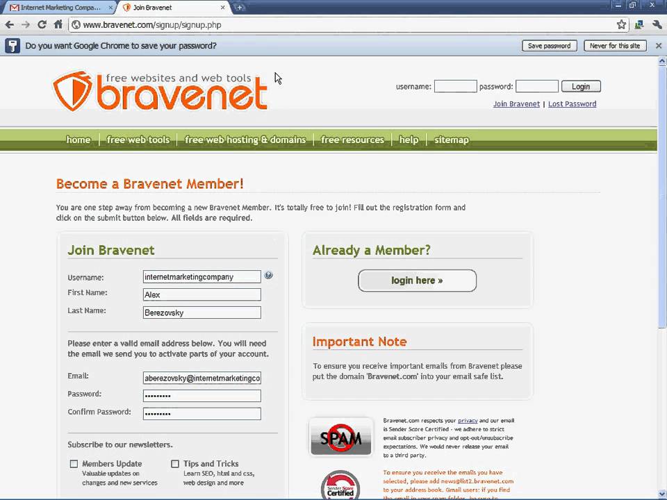 How to sign up for bravenet account/profile - YouTube