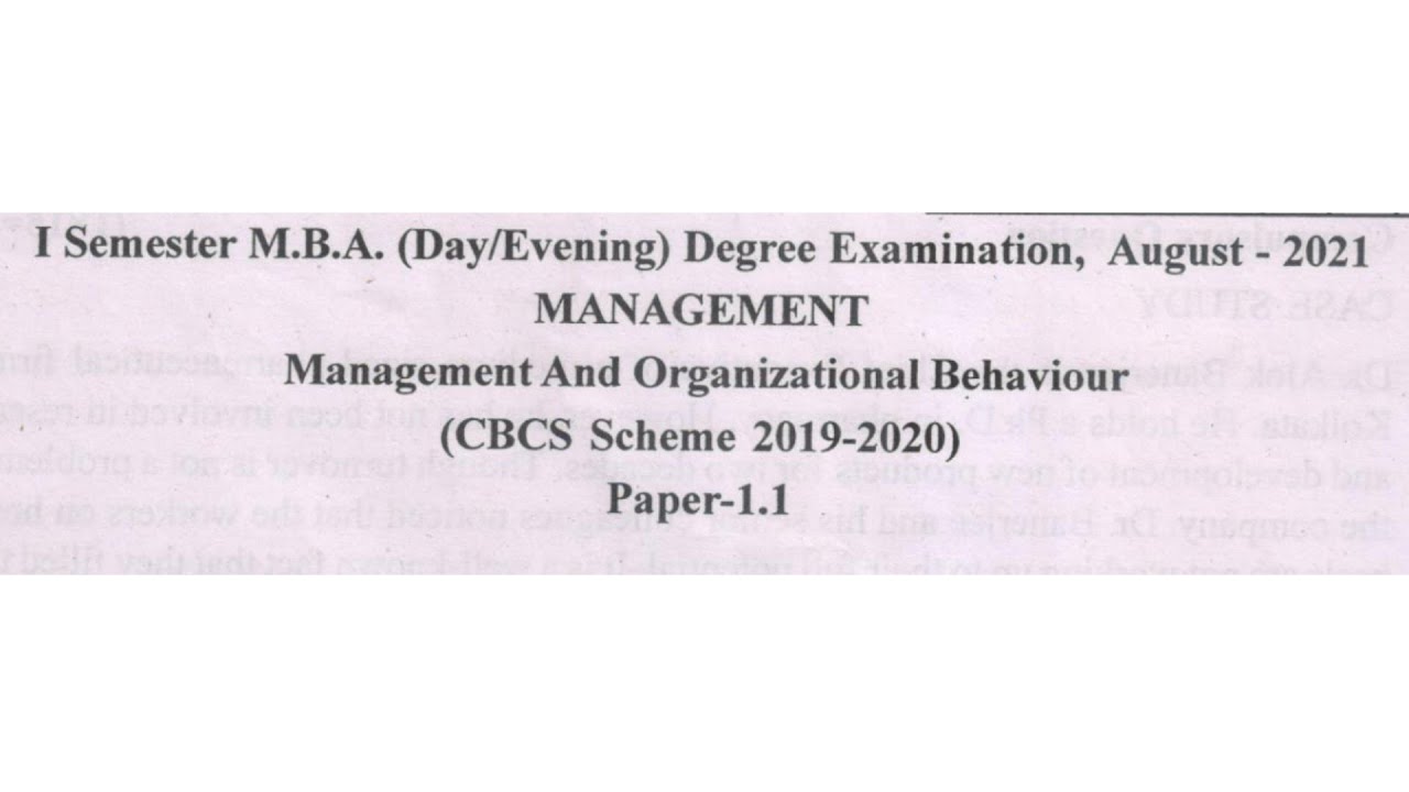 Management and Organizational Behaviour 2021 Question paper | MBA 1st ...
