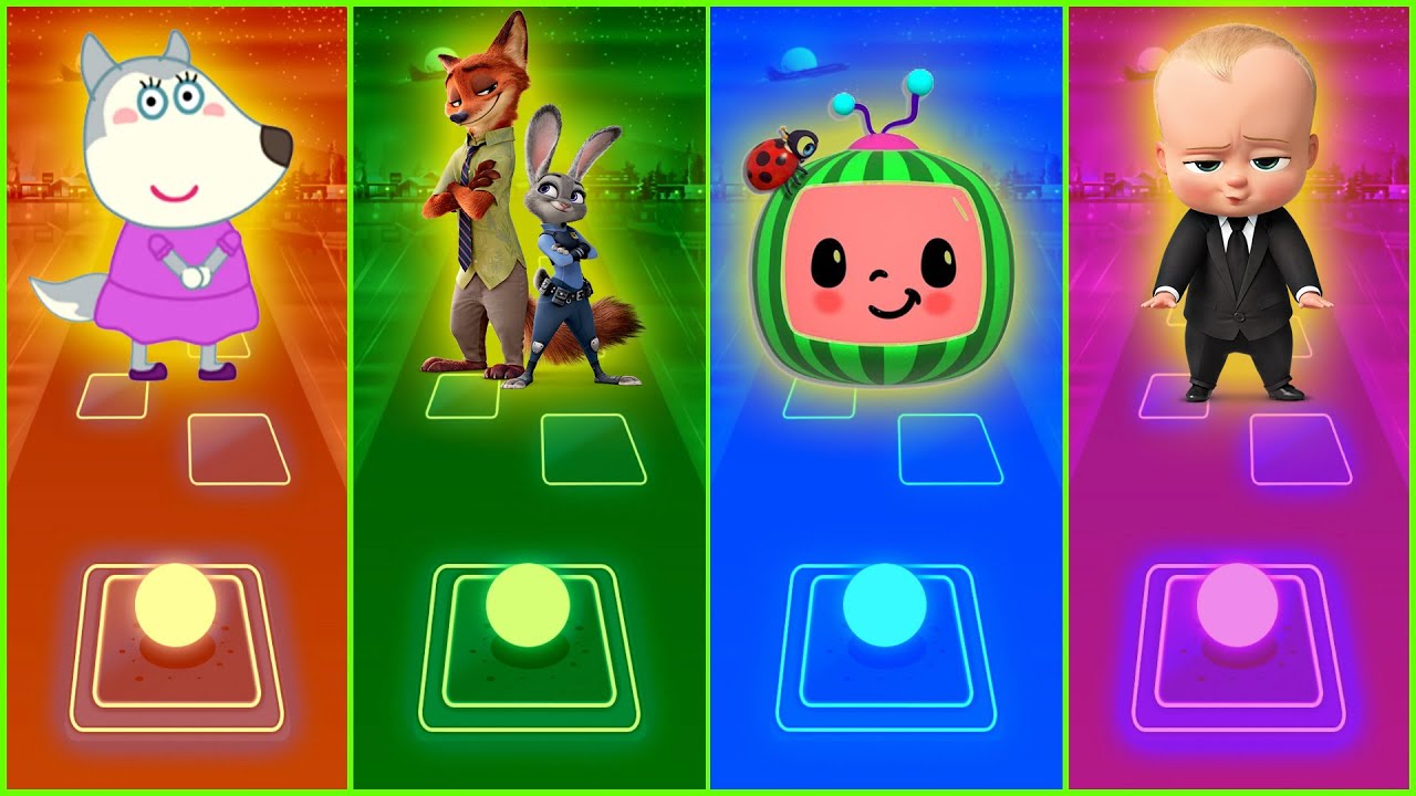 Wolfoo Vs Zootopia Vs CoComelon Vs Boss Baby | Tiles Hop Edm Rush - YouTube