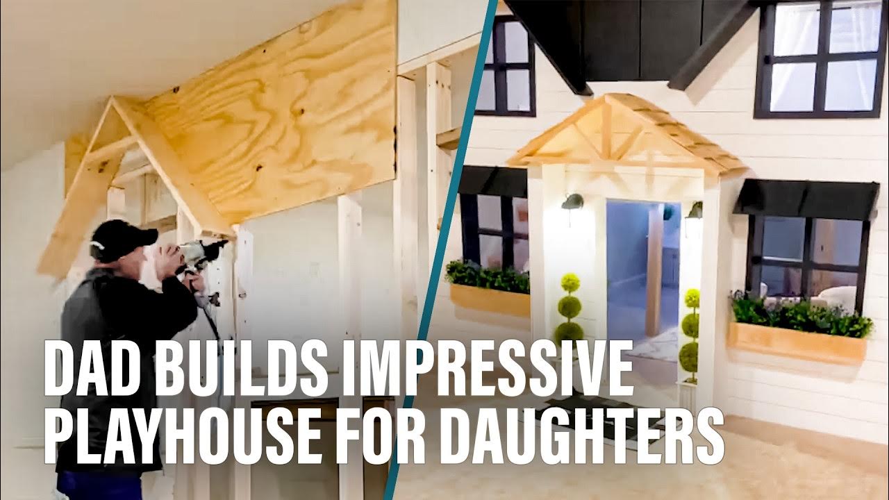 Dad Builds DIY Playhouse for Daughters - YouTube
