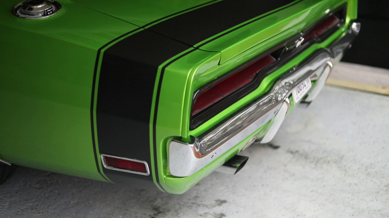 Mean Green Machine - Dodge Charger Hooker Aerochamber muffler - YouTube