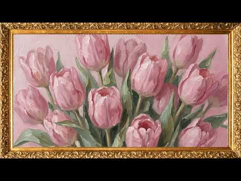 Soft Pink Tulips 🌸 Cozy TV Art for a Calm, Feminine Home (2 Hours No Music)