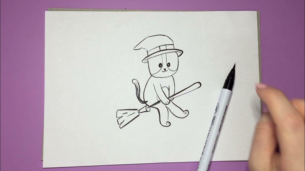 How To Draw A Halloween Puppy Witch - YouTube