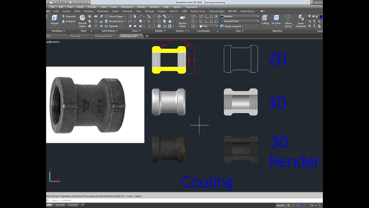 การสร้าง Coupling Model 3D AutoCAD 2016 การสร้าง งาน 3D - YouTube