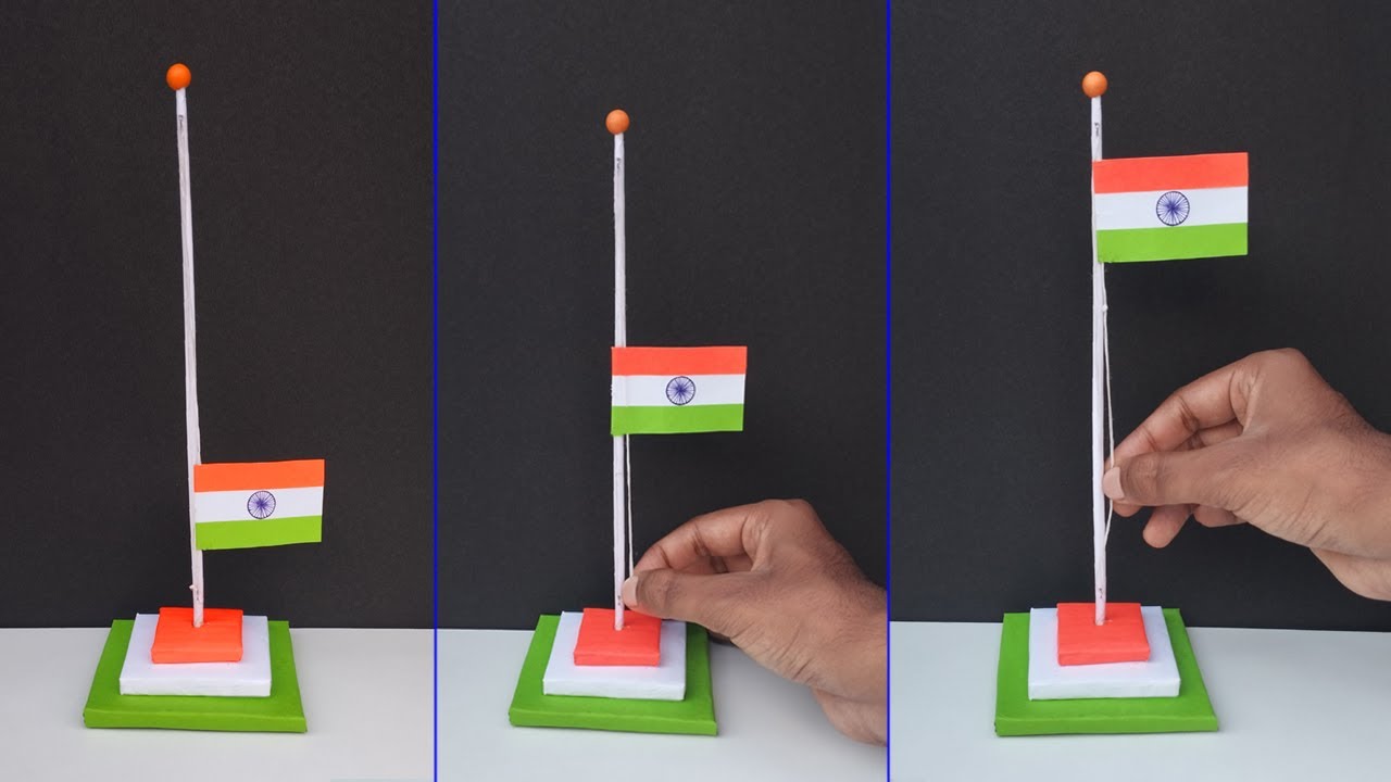 How to make flag hoisting craft | Independence day craft | Paper flag ...