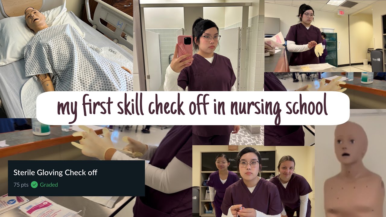 my first skill check off in nursing school! (sterile gloving) - YouTube