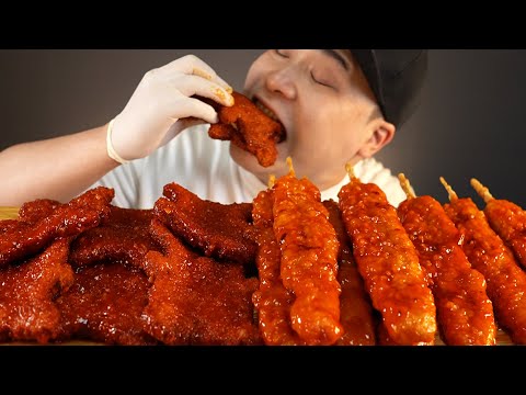 Today's mukbang is going to eat street chicken skewers & Pikachu pork cutlet.