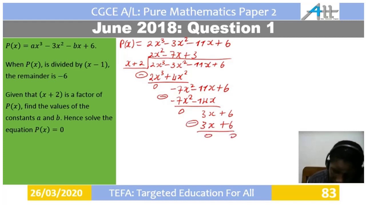 Cameroon GCE Adavanced Level Pure Mathematics Paper 2 June 2018 ...