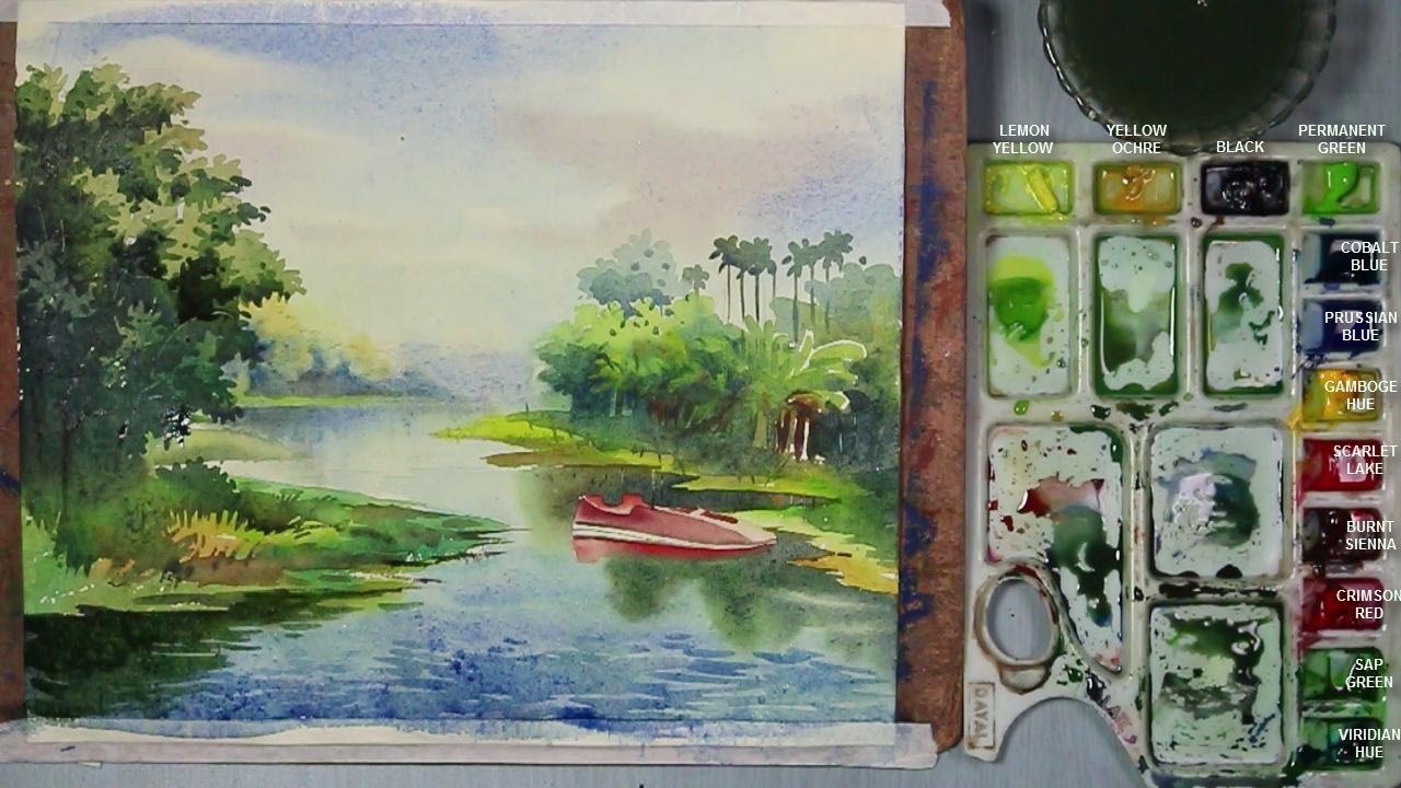 How to Paint A Riverside Landscape in Watercolor - YouTube