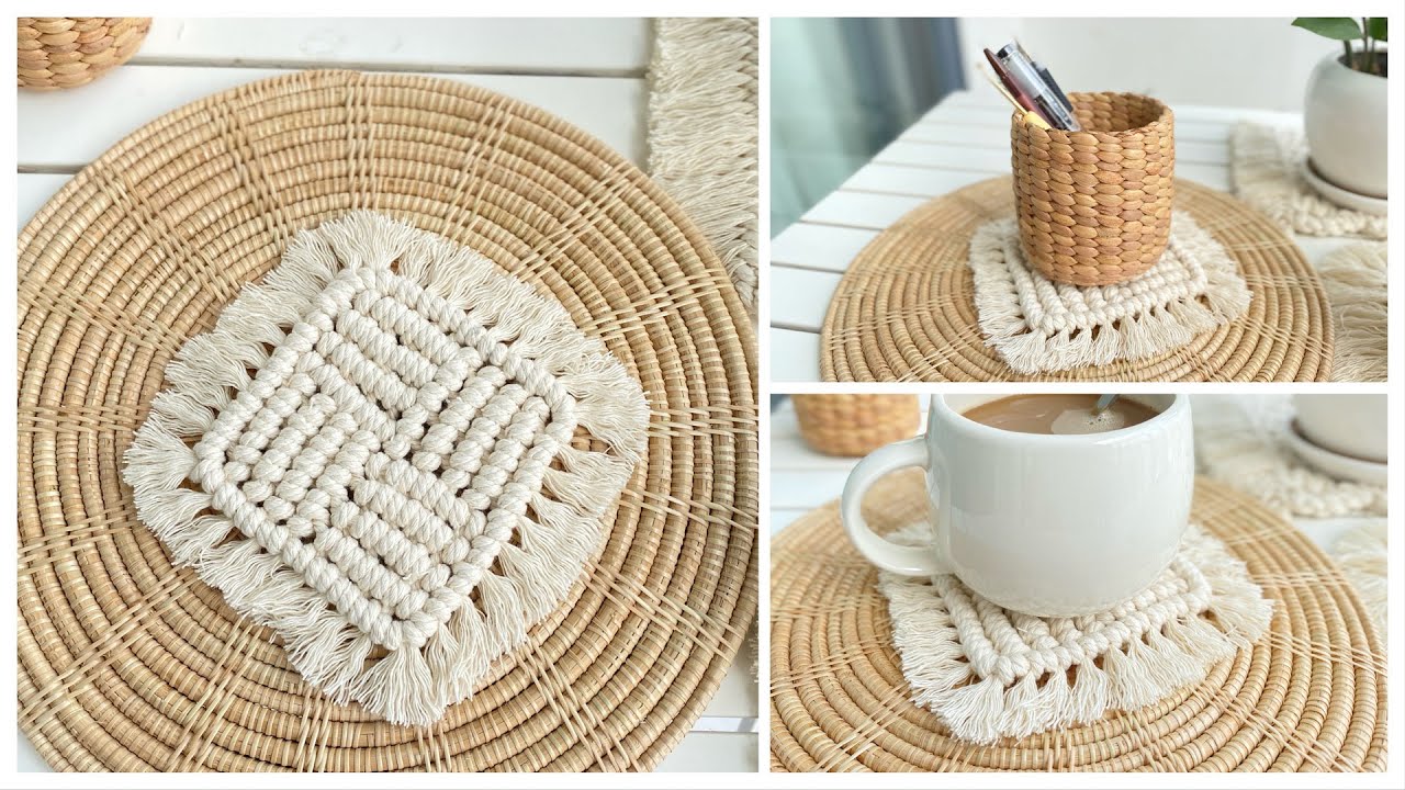 HOW TO MAKE MACRAME SQUARE COASTER | DIY Macrame Tea Coaster for ...