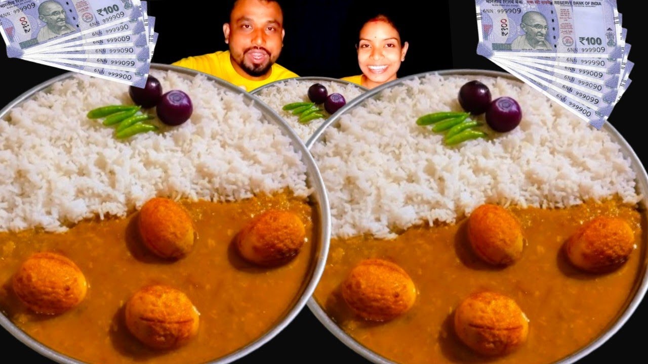 egg curry and rice eating challenge | eating food competition video ...