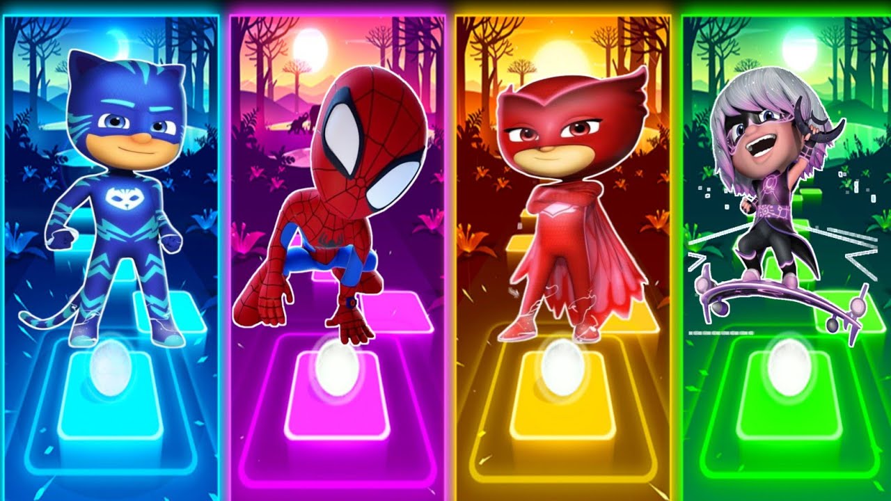 PJ Masks X 😂 Spidey - Owlette 🆚 Luna Girl 🎶 Tiles Hop Edm Rush - YouTube