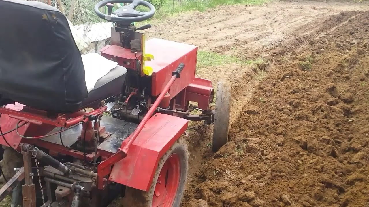 Plowing garden with homemade tractor3 - YouTube