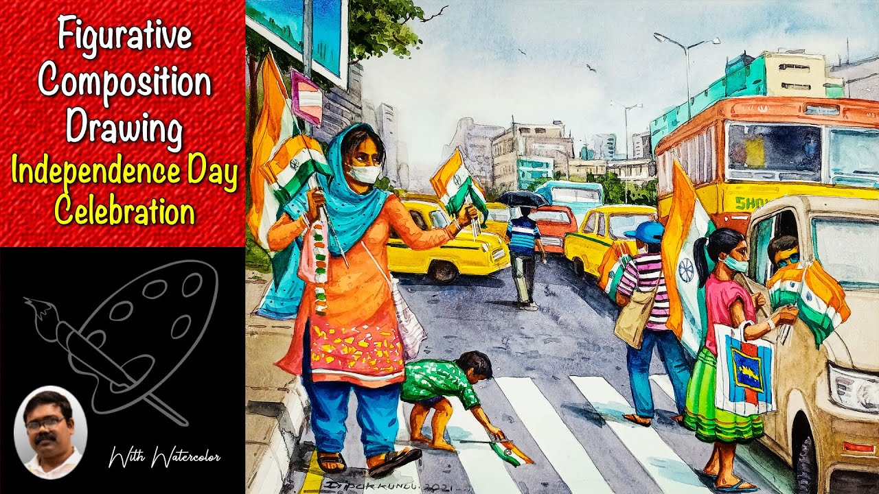 Independence Day Drawing Watercolor | 15 August Drawing | How To Draw ...