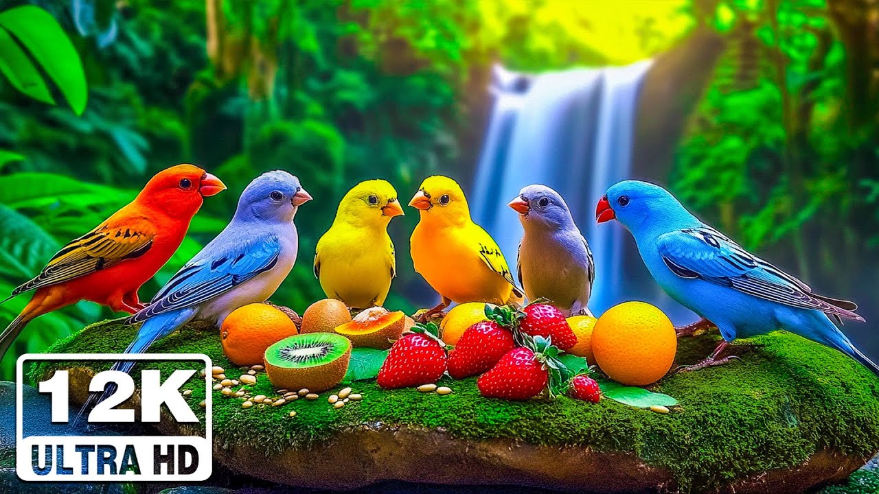 Beautiful Birds 12K🕊️ Relaxing bird songs and rain, with piano, help ...