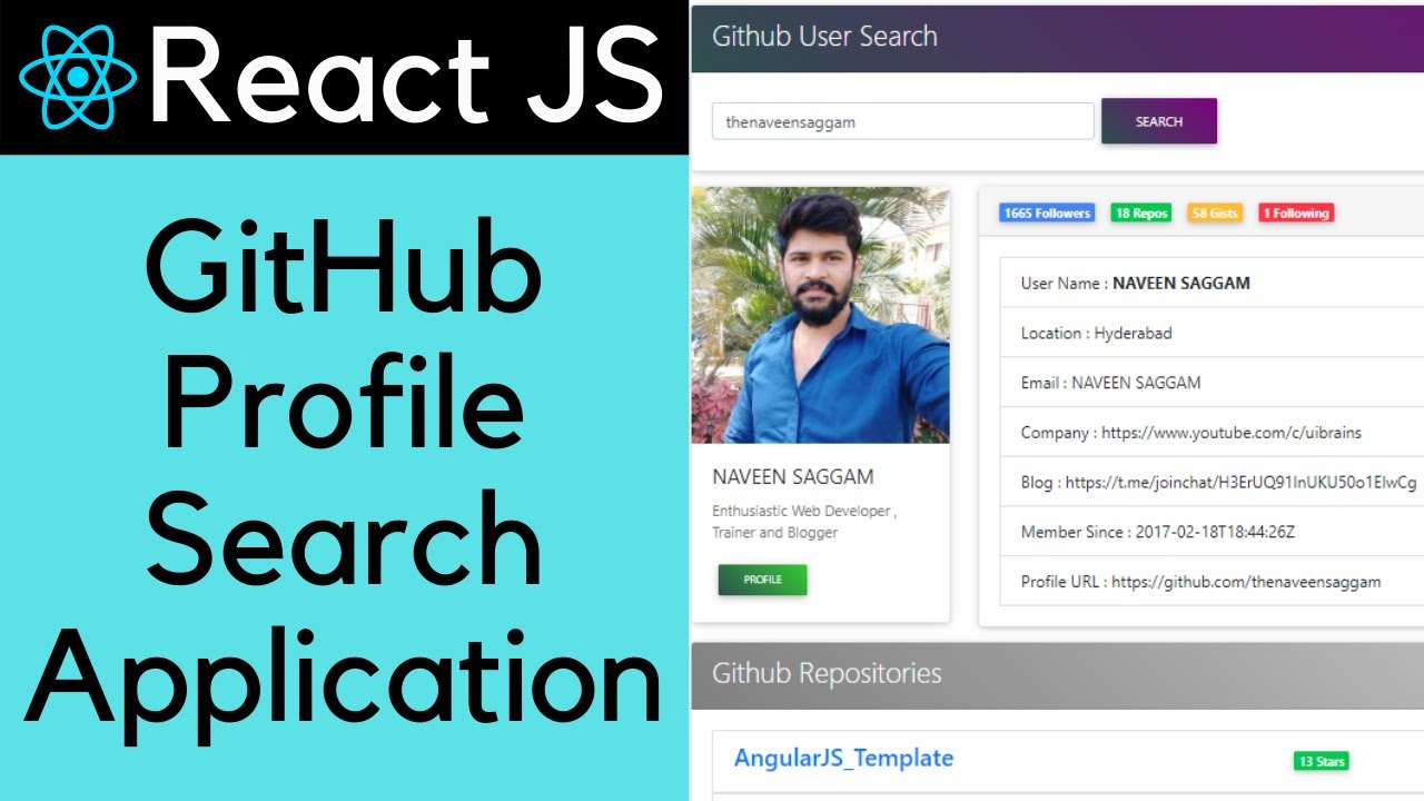 Github Profile Search App In React Js React Online Classes Naveen Saggam Ui Brains Youtube