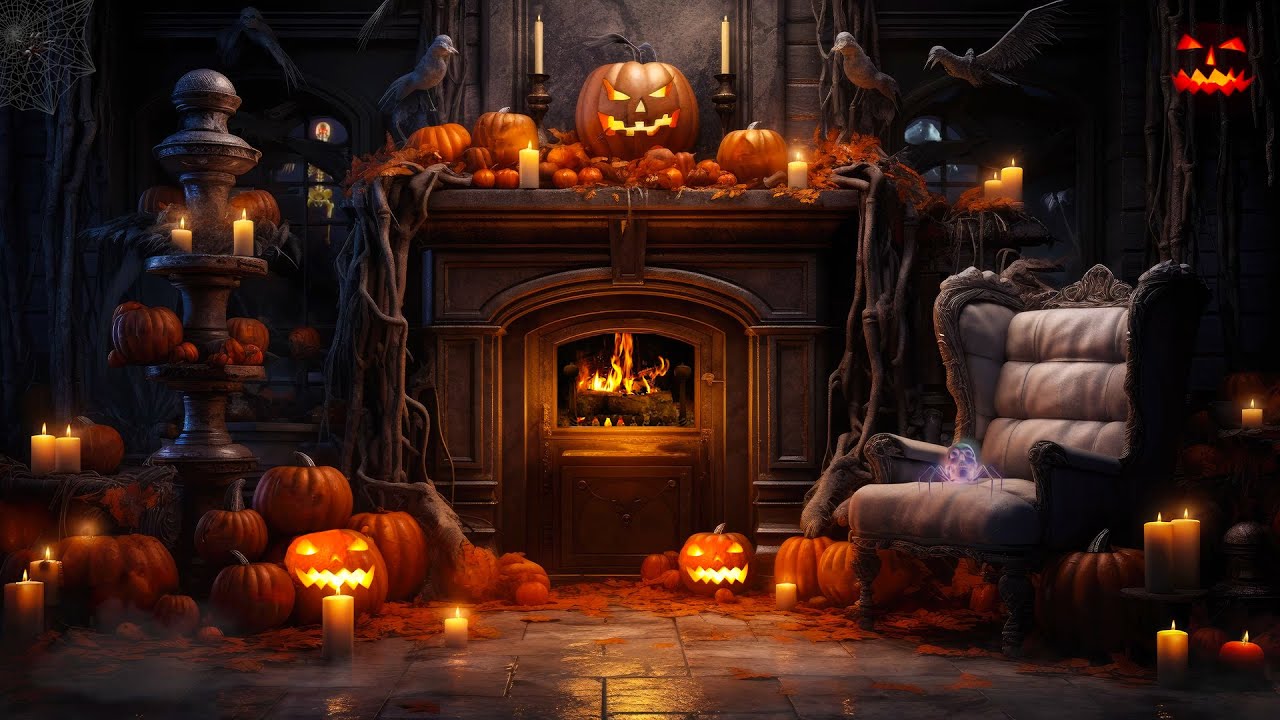 Halloween Fireplace Ambience 🔥🎃 Scary Halloween Music & Relaxing ...