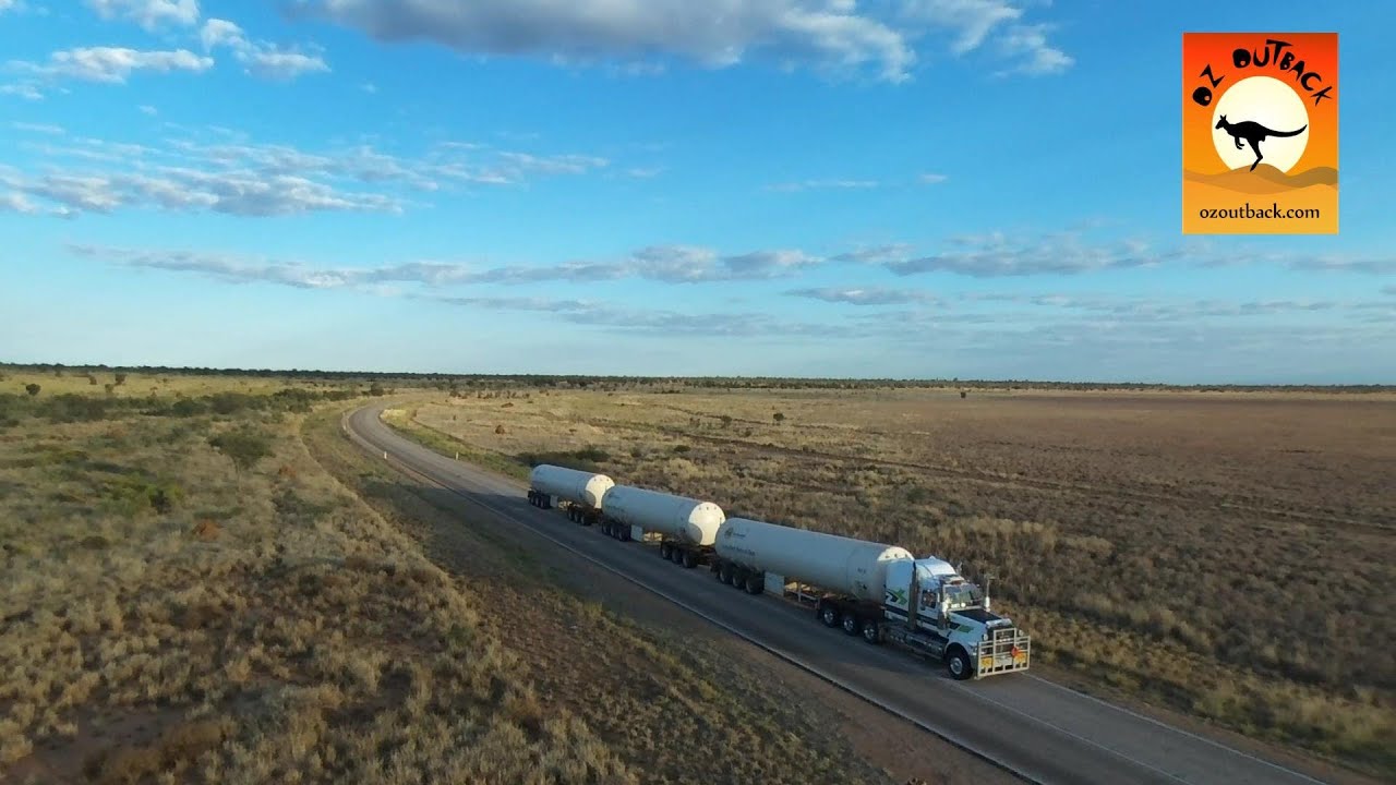 Drone and night footage of massive Big Rig Truck and Roadtrains - YouTube