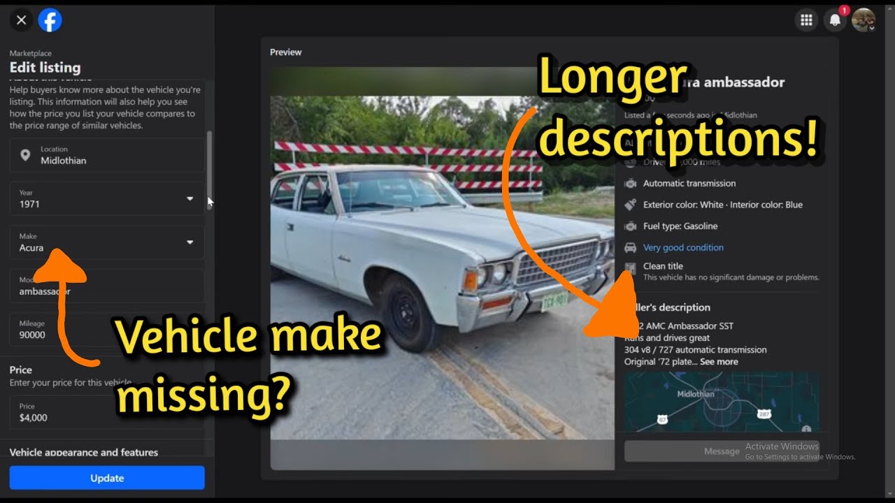 Vehicle Make / Model not showing on Facebook Marketplace FIX! - YouTube
