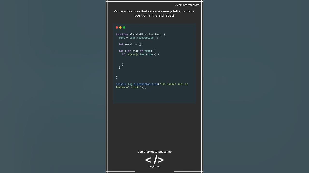 JavaScript Interview Question: Replace with Alphabet Position #javascriptinterview #javascript # ...