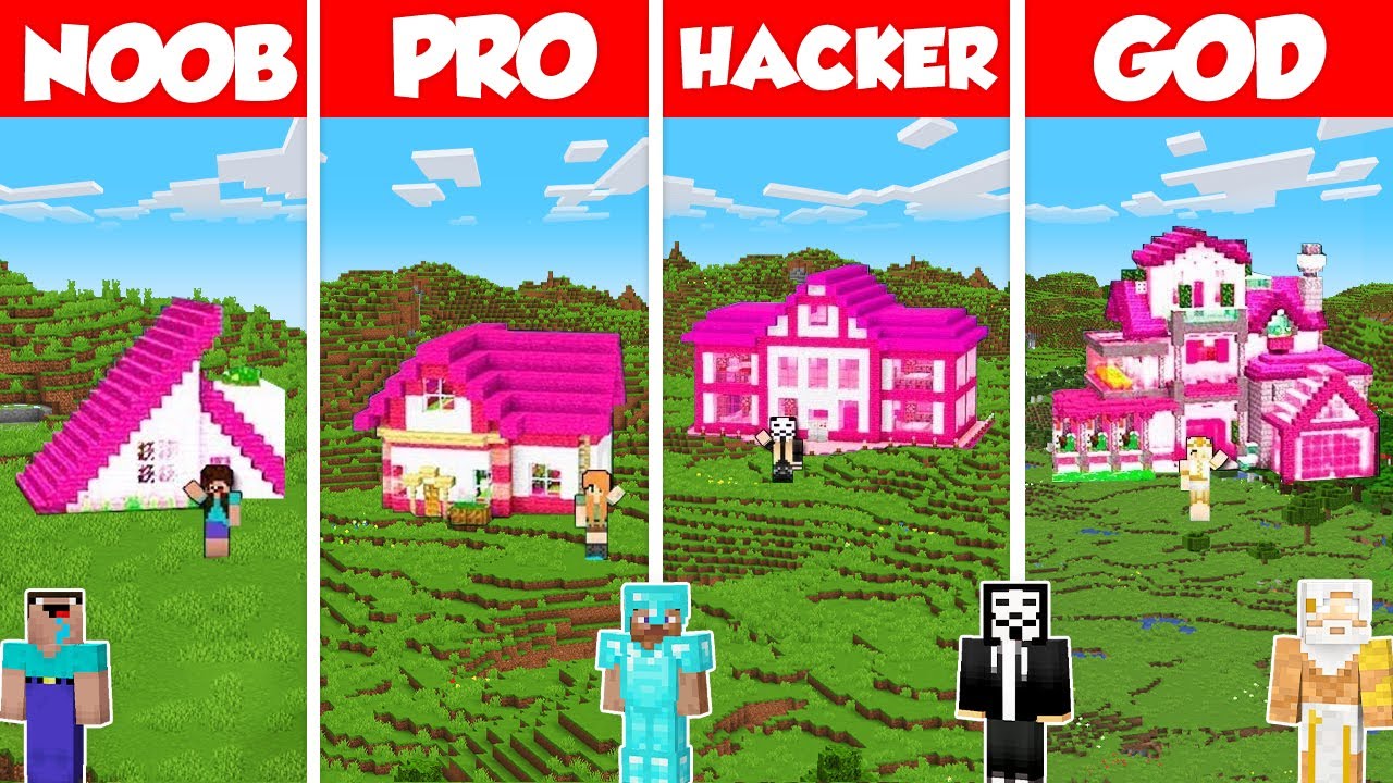 Girl Pink House Build Battle Challenge - Noob vs Pro vs Hacker vs God ...