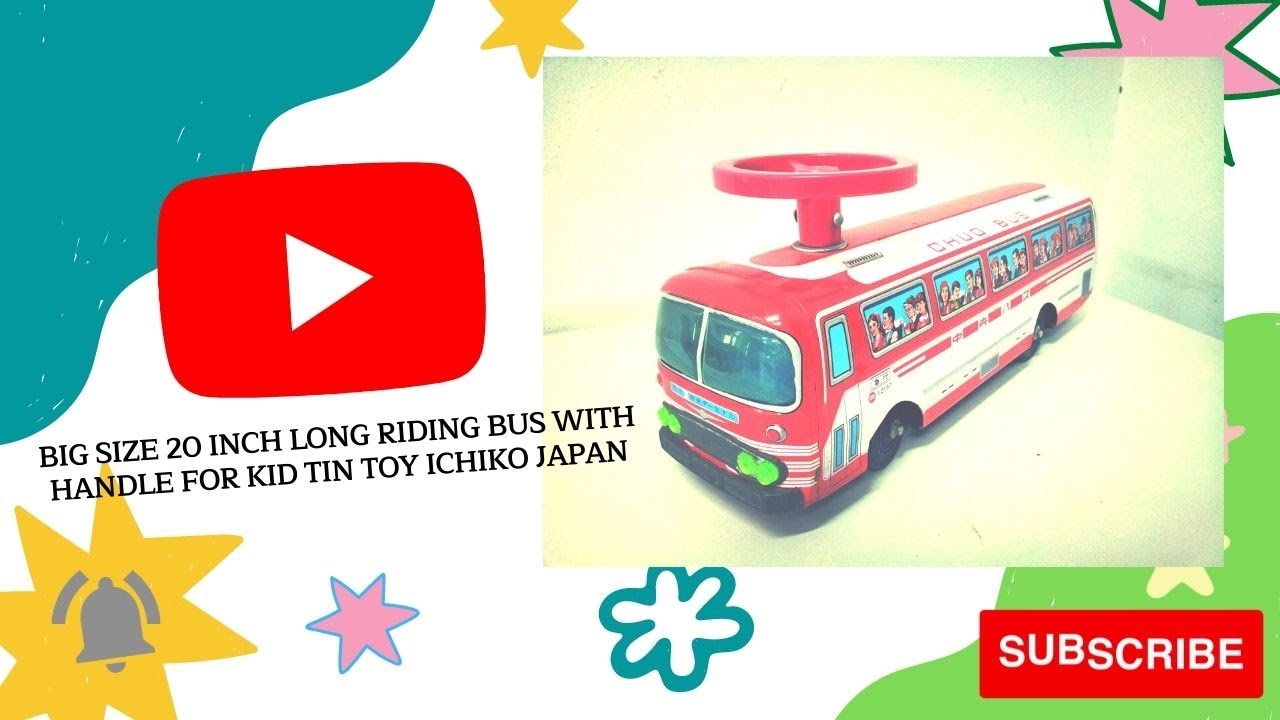 BIG SIZE 20 INCH LONG RIDING BUS WITH HANDLE FOR KID TIN TOY ICHIKO ...