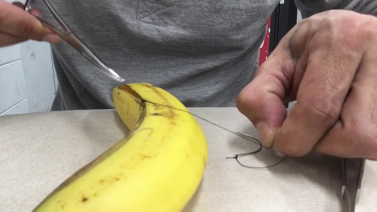 Learning how to stitch with a banana - YouTube