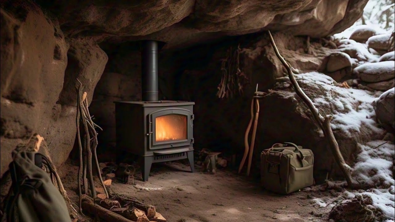 I went to live in a cave in winter A warm shelter with a stove in a ...