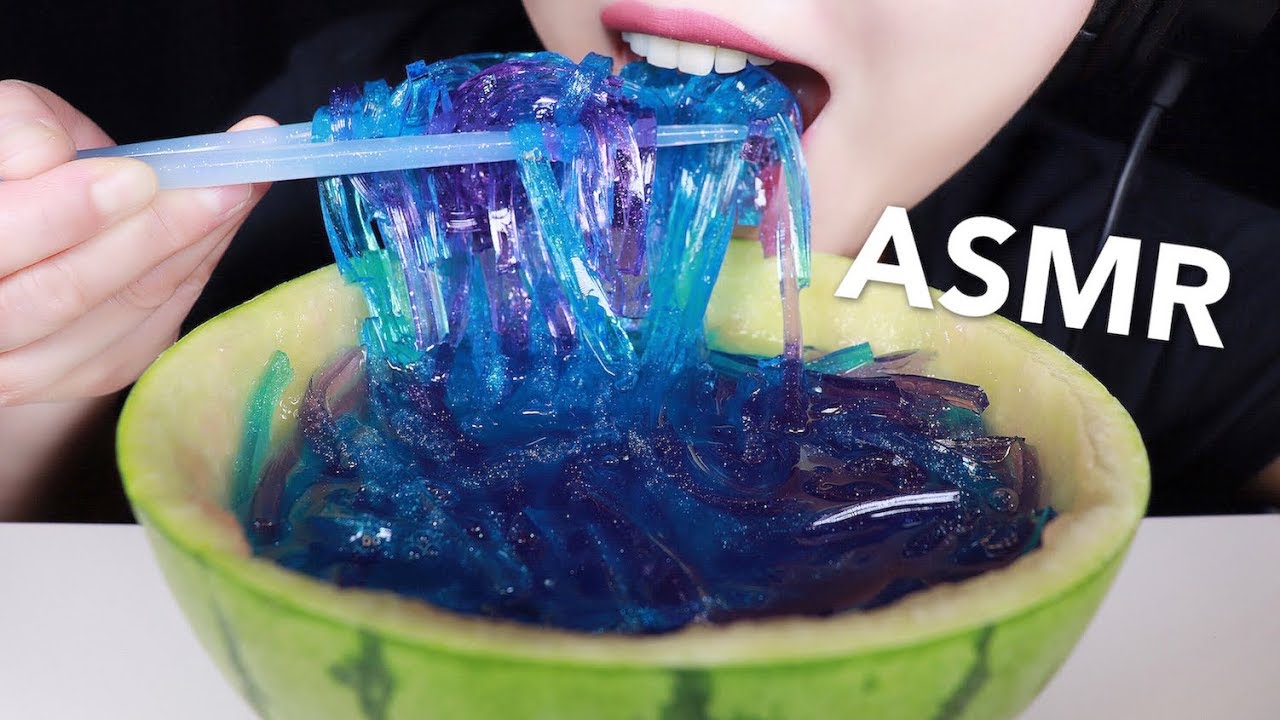 ASMR Eating Galaxy Watermelon Jello Noodles | Jelly Noodles 컬러누들 젤리국수 ...
