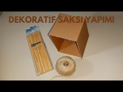 Jüt İp ve Karton Kutudan Dekoratif Saksı Yapımı / Decorative Flower Pot Making / Kendin Yap