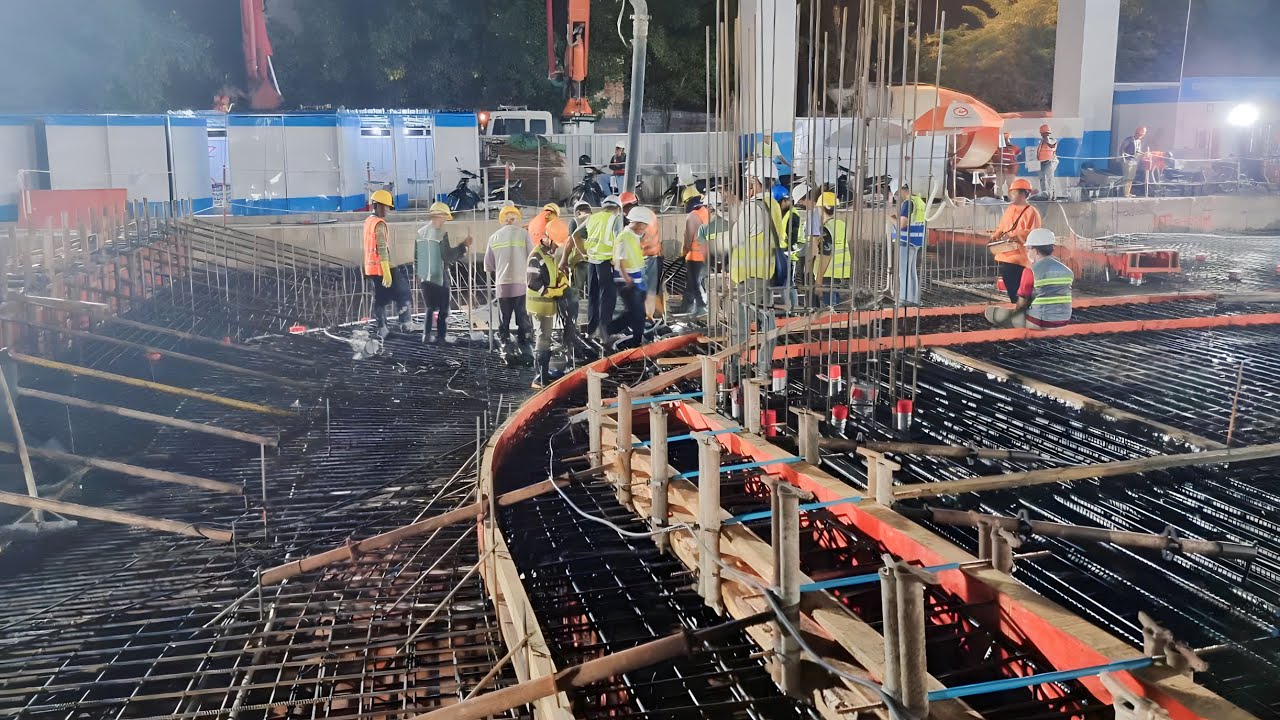 Concrete Pouring Slab At Night Time | Ready Mix Concrete - YouTube