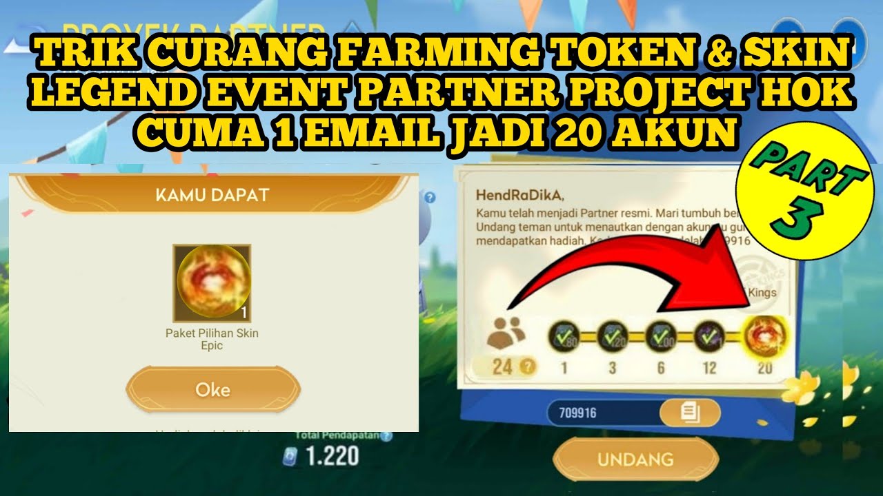 TRIK CURANG FARMING TOKEN & SKIN LEGEND EVENT PARTNER PROJECT HOK CUMA ...