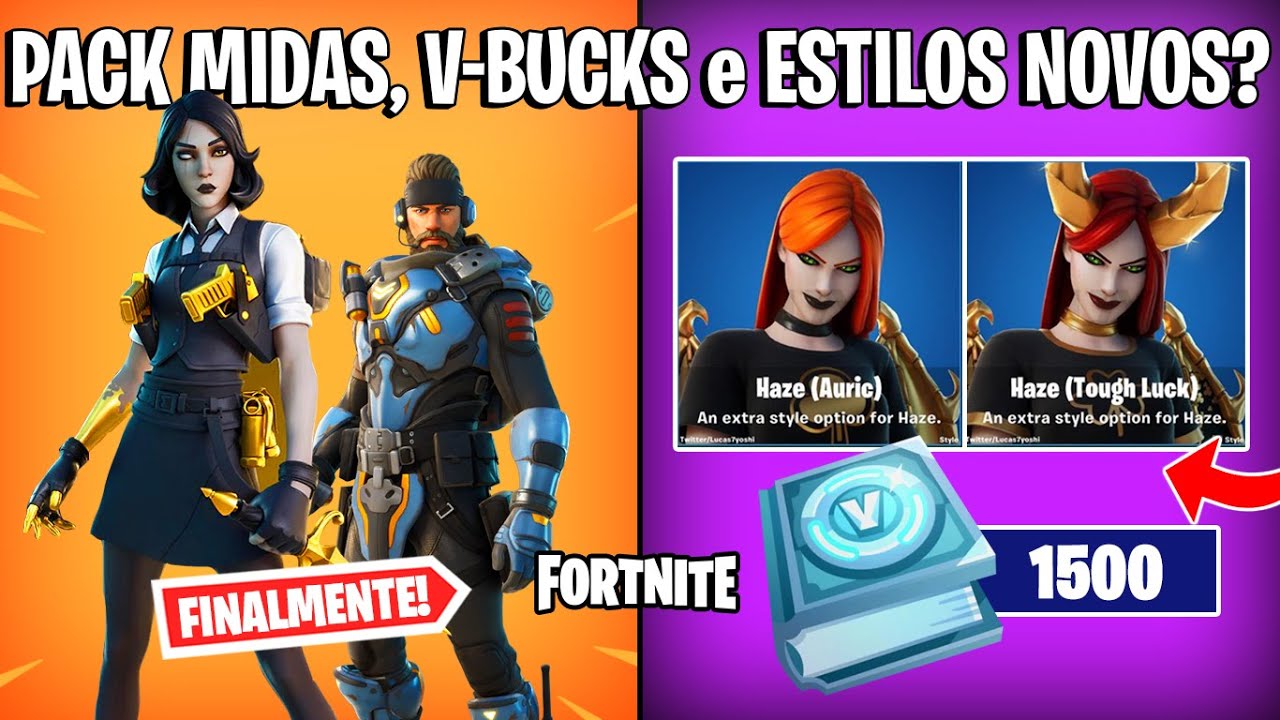 FORTNITE - MIDAS MULHER PACK, 1500 V-BUCKS, NOVAS SKINS e ESTILOS ...