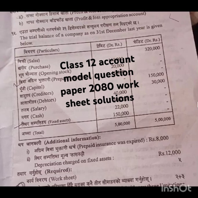 class 12 account model question 2080 work sheet solutions - YouTube