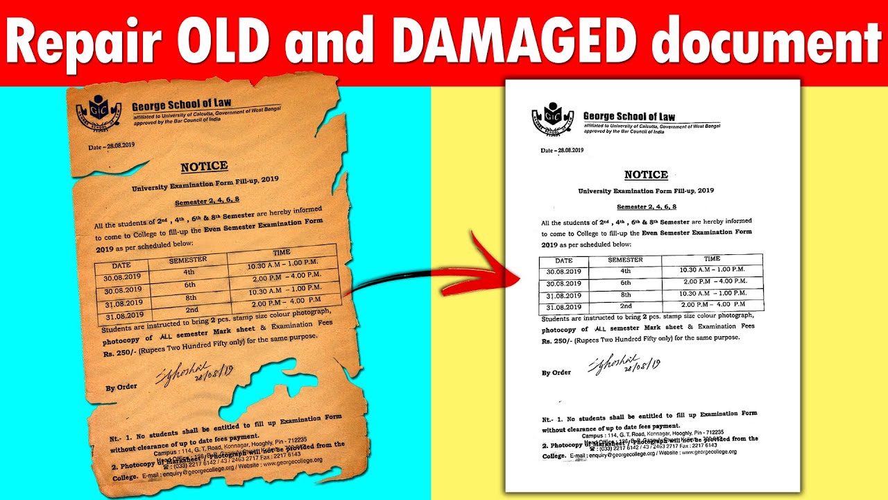 Repair & Restore Old Damaged Documents in Photoshop||Repair OLD and ...
