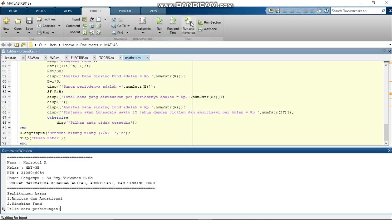 Program MATLAB menghitung anuitas, amortisasi, dan sinking fund - YouTube